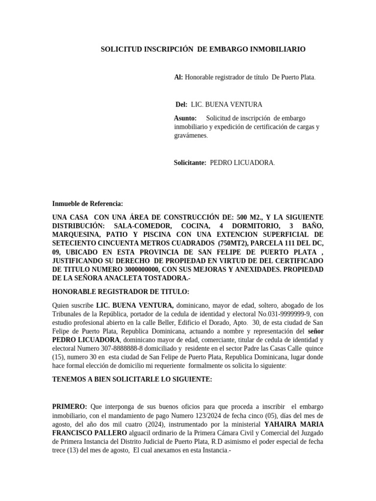 2.solicitud Transcripción de Embargo Inmobiliario | PDF | República ...