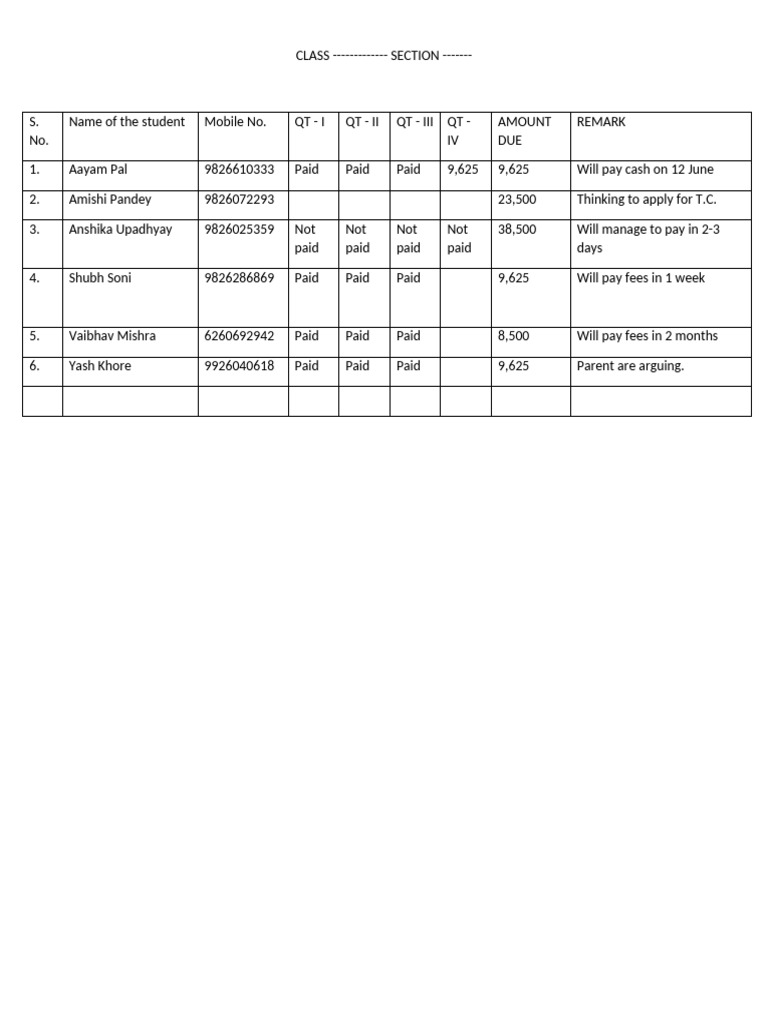 Student Fee Payment Status Report | PDF