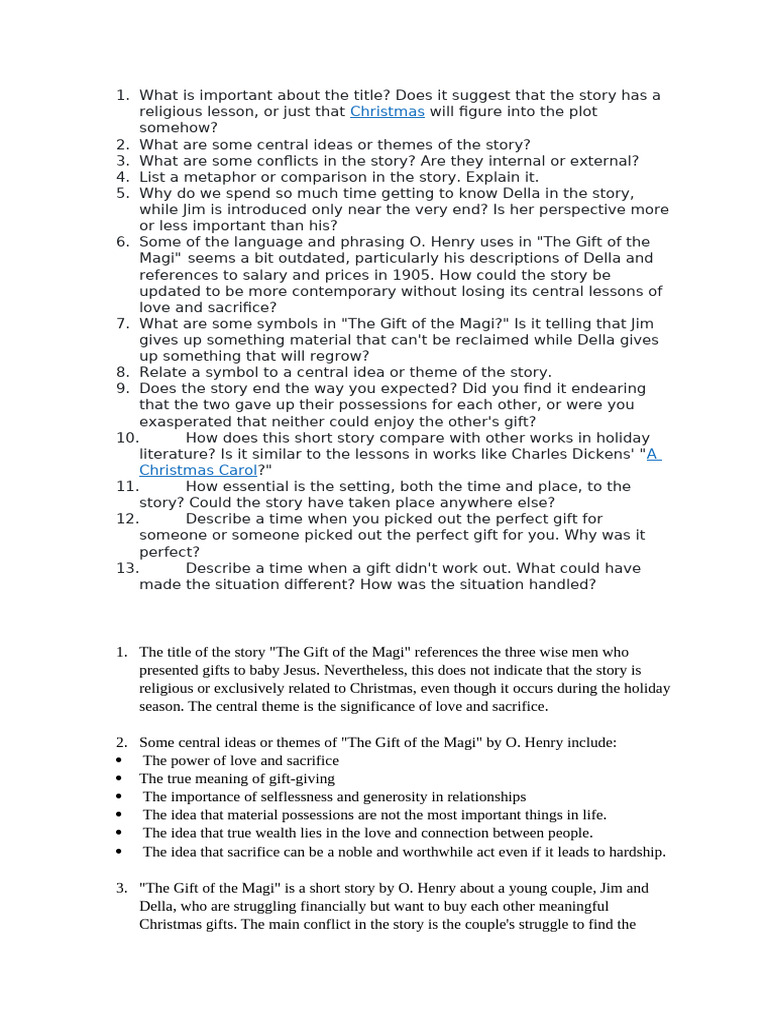 Câu hỏi ôn thi the gift of the magi | PDF | A Christmas Carol | Christmas