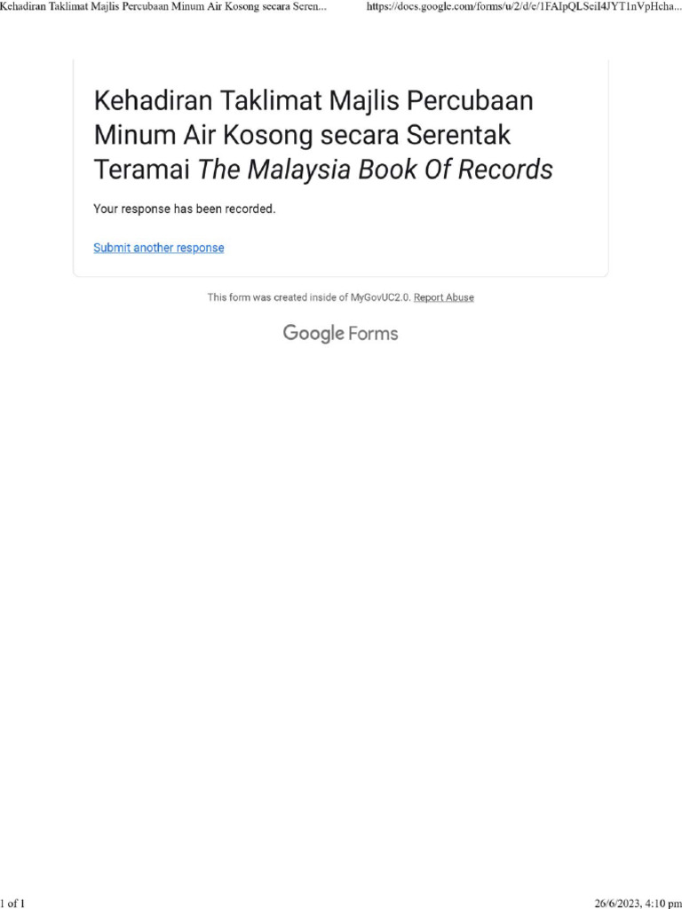 Kehadiran Taklimat Majlis Percubaan Minum Air Kosong Secara Serentak Teramai The Malaysia Book ...