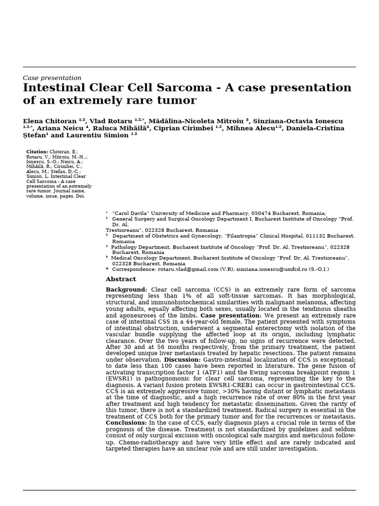 Prezentare de Caz - Sarcom Cu Celule Clare | PDF | Metastasis | Sarcoma
