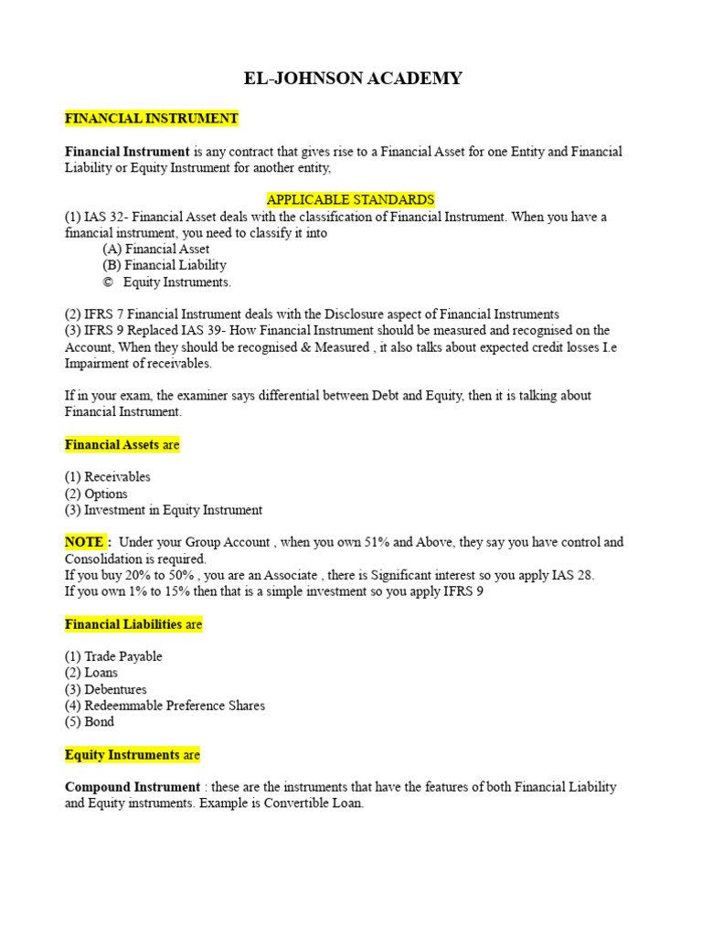 Financial Instrument | PDF | Fair Value | Equity (Finance)
