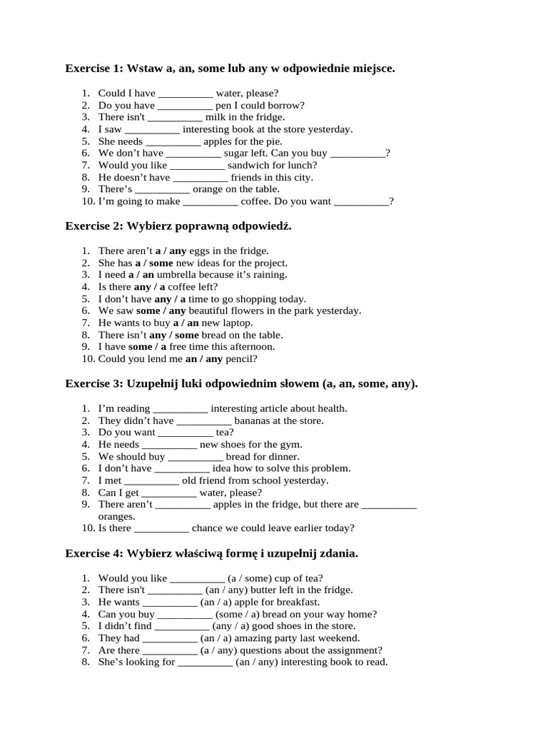 A An Some Any Exercises | PDF