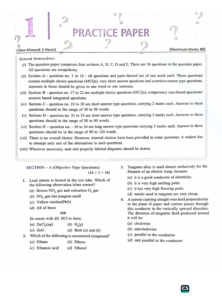 Grade 10 Science Model Paper 1 | PDF