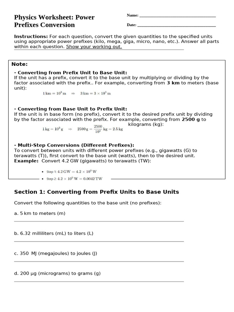 Power Prefixes Worksheet | PDF