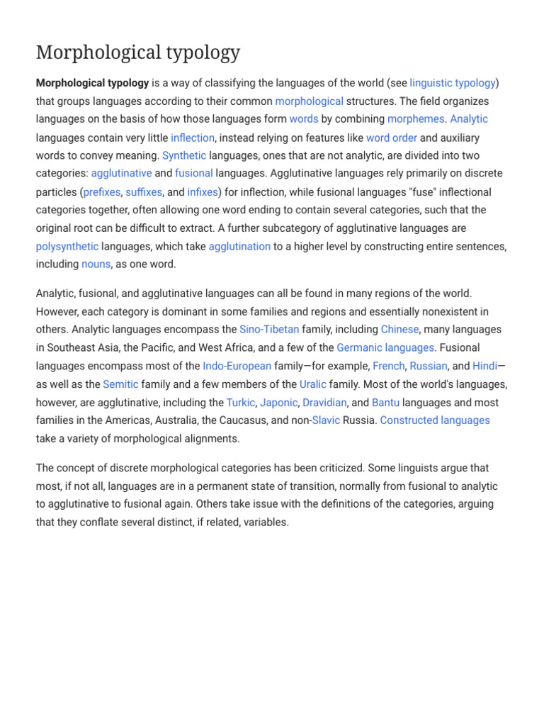 Morphological Typology - Wikipedia | PDF | Word | Morphology