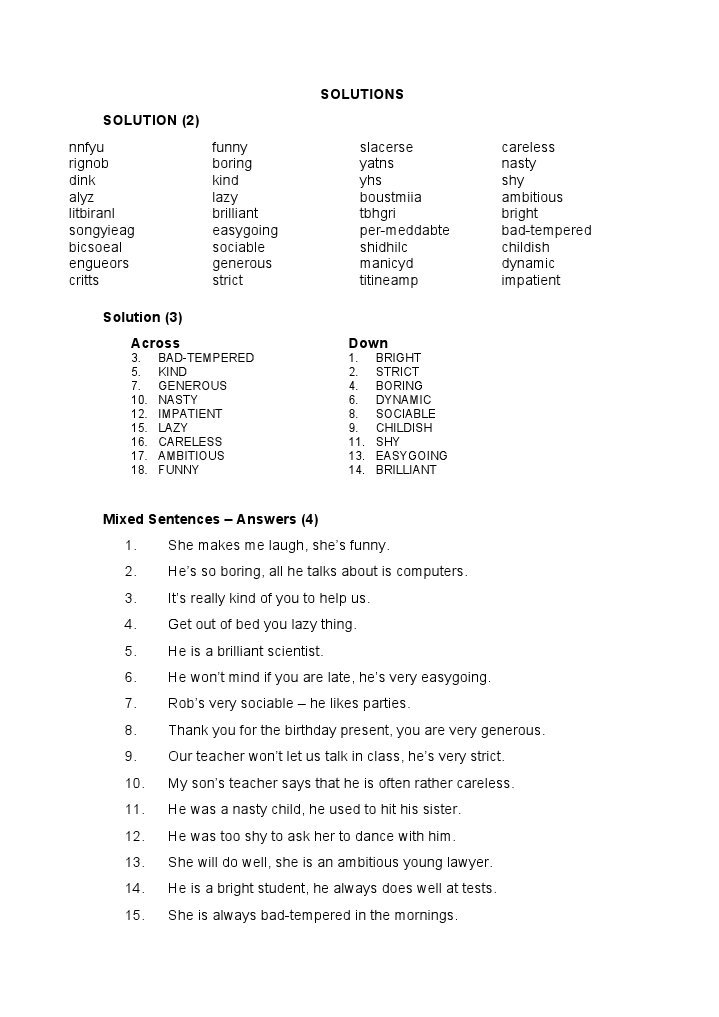 Solutions. Flyers Exercises. | PDF
