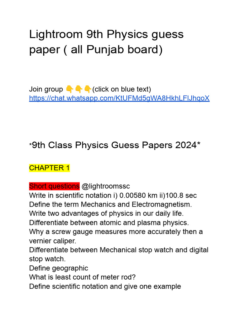 LightRoomSSC 9th Physics Guess Full Book 522 | PDF | Force | Acceleration
