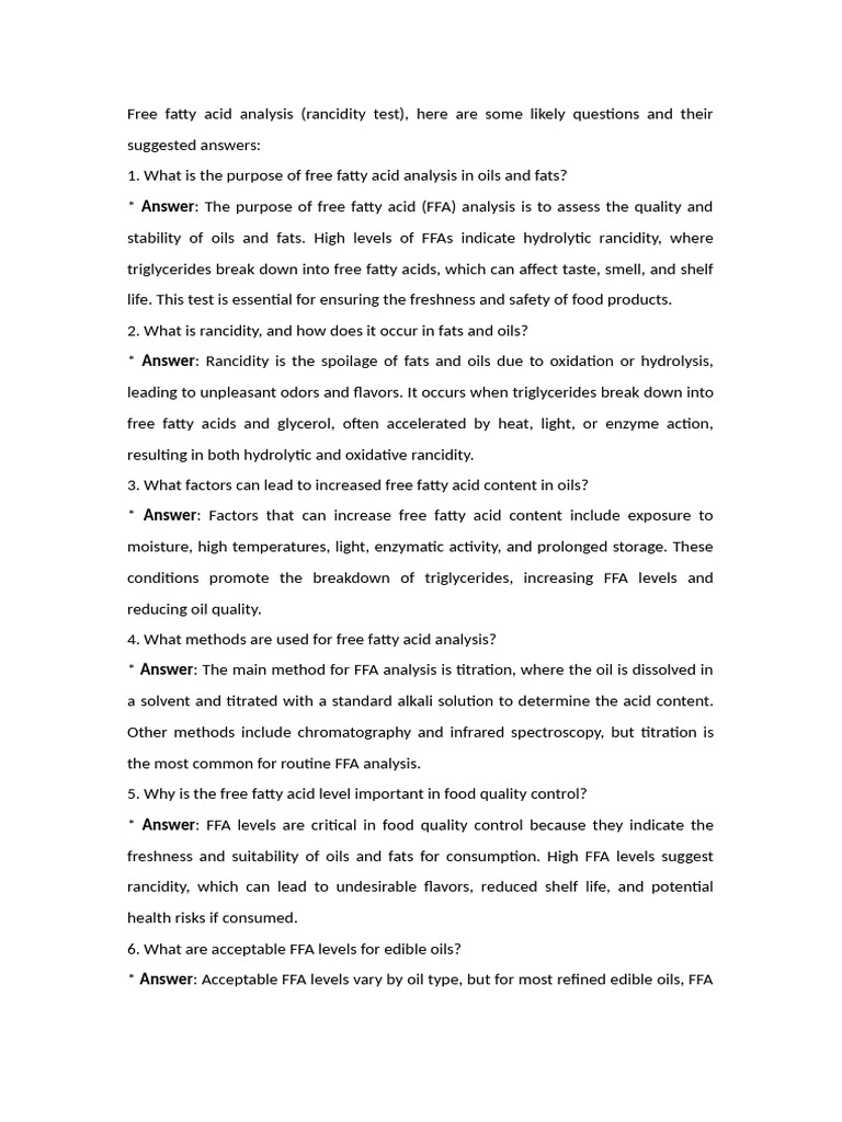Free Fatty Acid Analysis in Oils | PDF | Food Science | Chemical Compounds