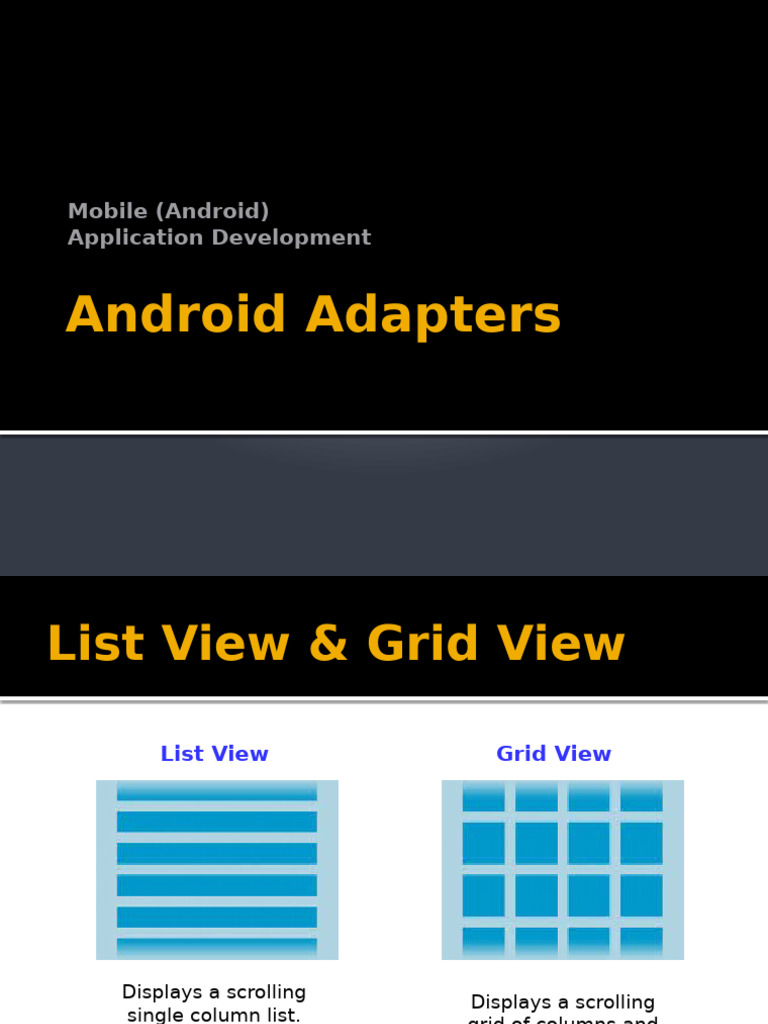 Lecture 08 Adapters | PDF | Method (Computer Programming) | Android (Operating System)