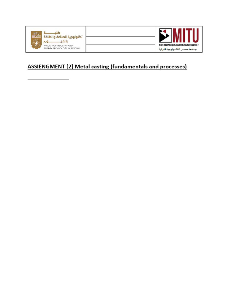 Assignment (2) Metal Casting (Fundamentals and Processes) - Model Answer | PDF | Building ...