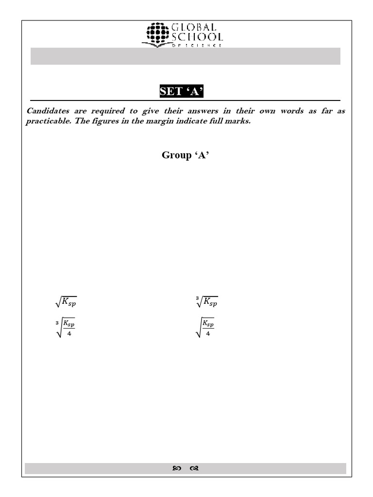 Che (Set A) - Xii 1ST Term 80 Final | PDF | Solubility | Ph