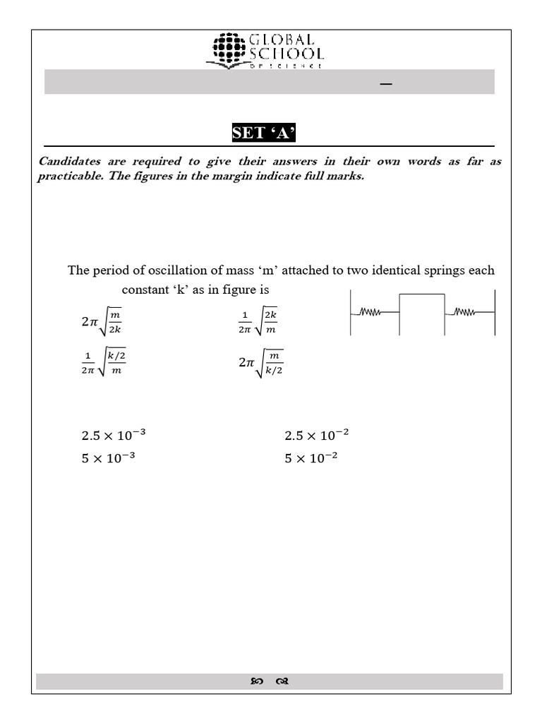 Phy (Set A) - Xii 1ST Term 80 Final | PDF | Waves | Quantity