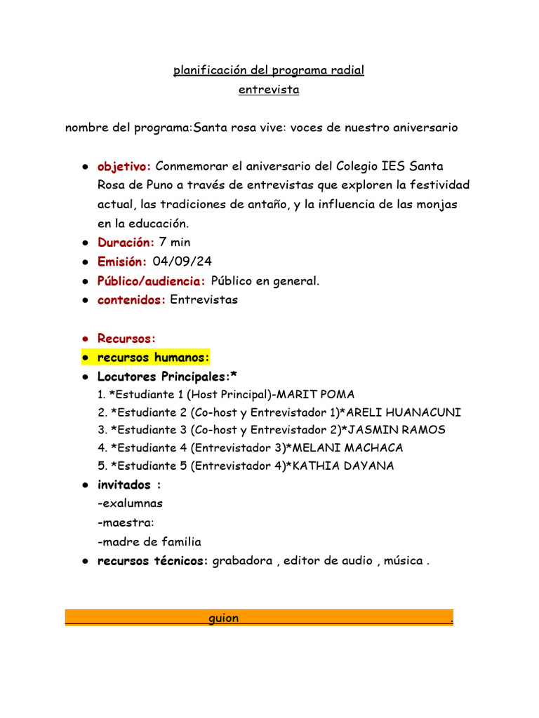 Planificación de Programa Radial | PDF