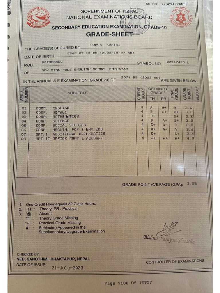 SEE Grade Sheet | PDF
