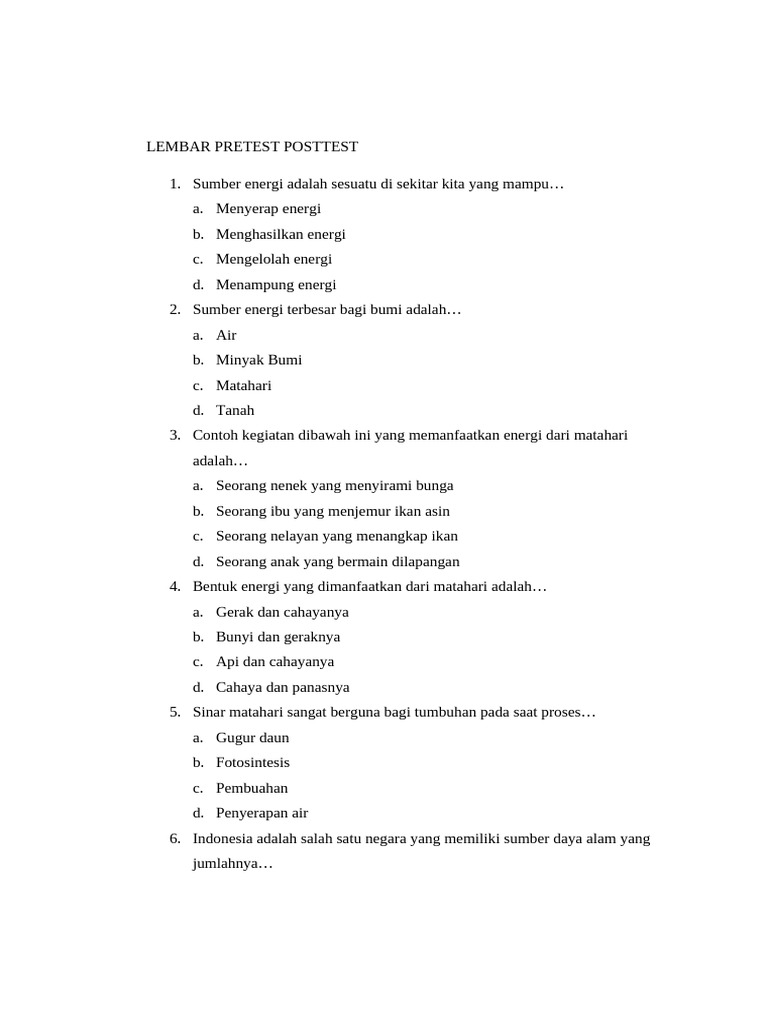 Lembar Pretest Posttest | PDF