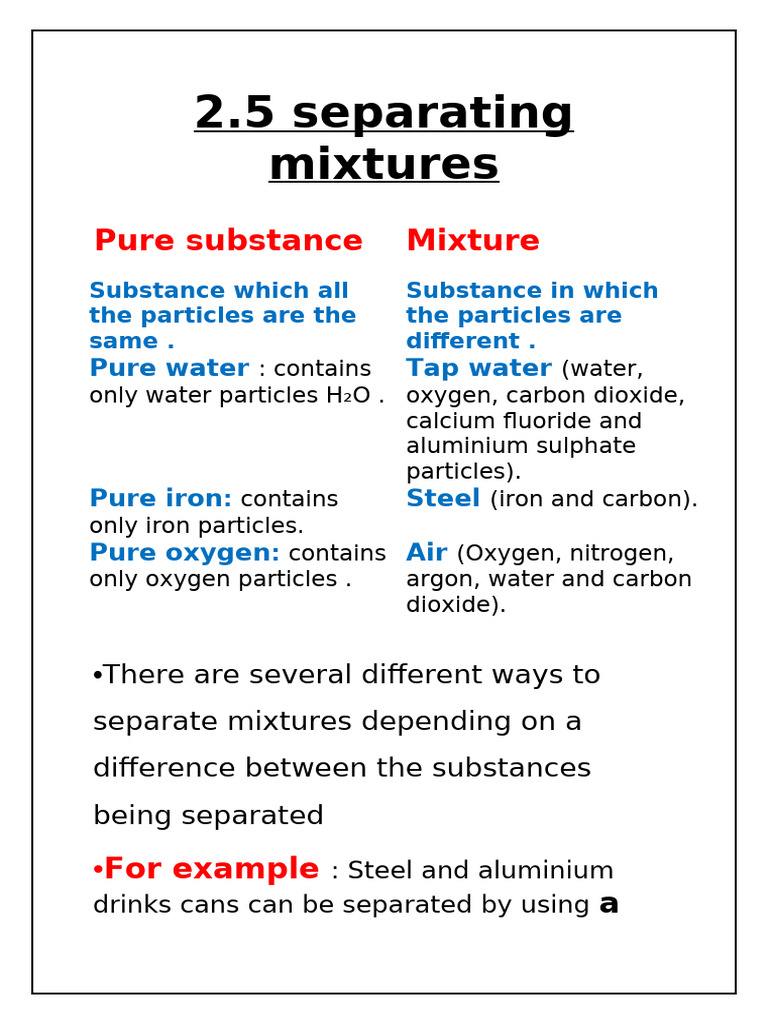 2.5 Separating Mixtures: Pure Substance Mixture | PDF | Filtration ...