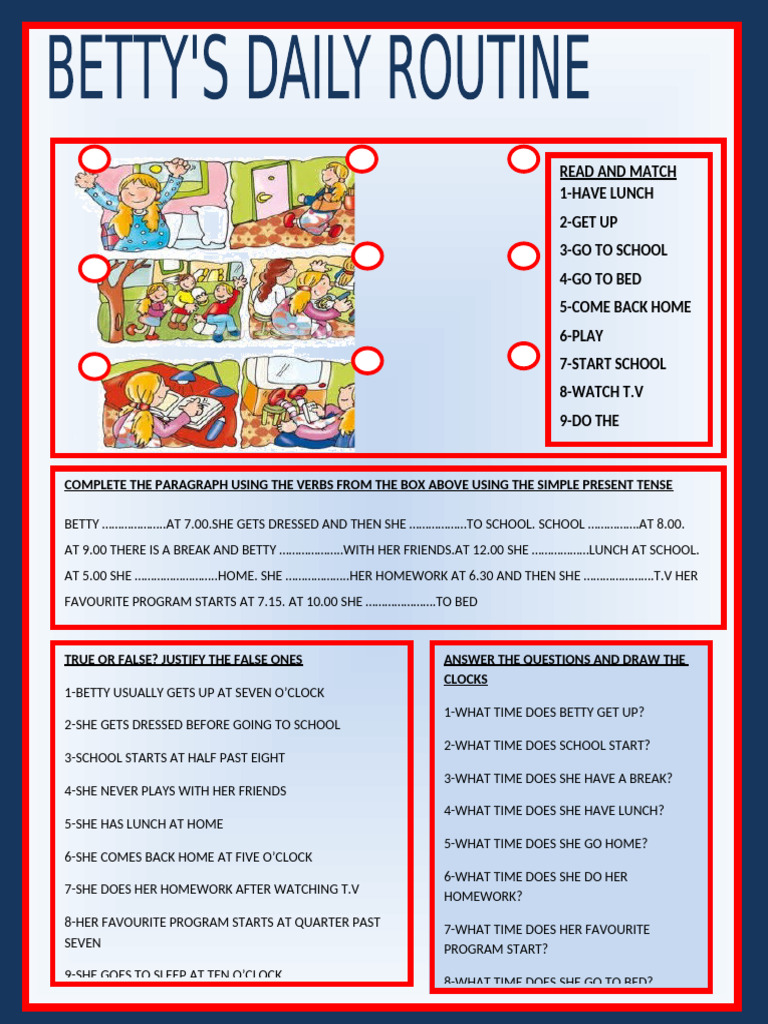 Bettys Daily Routine Fun Activities Games - 18859 | PDF | Linguistics ...
