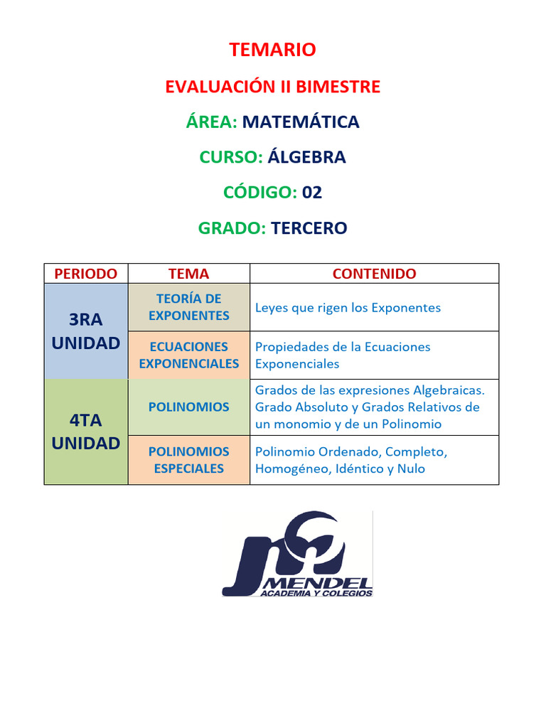 3° Sec - Temario Ex Iib - Matematica 2-167135350693 | PDF