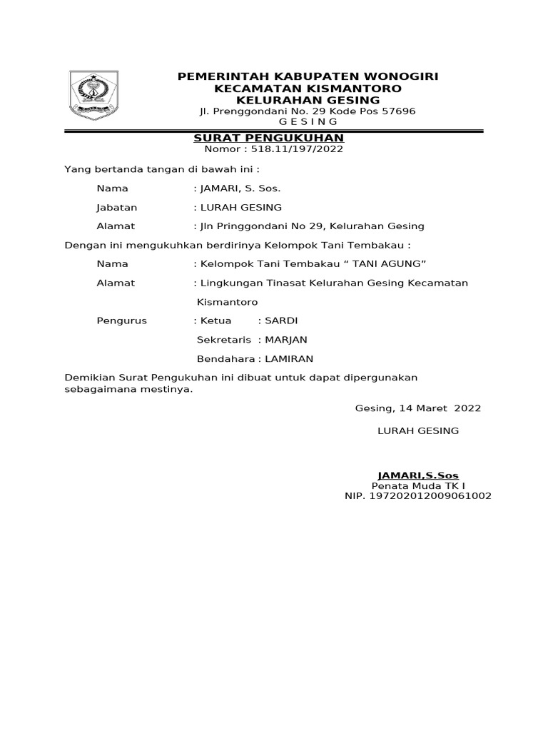 Surat Pengukuhan | PDF