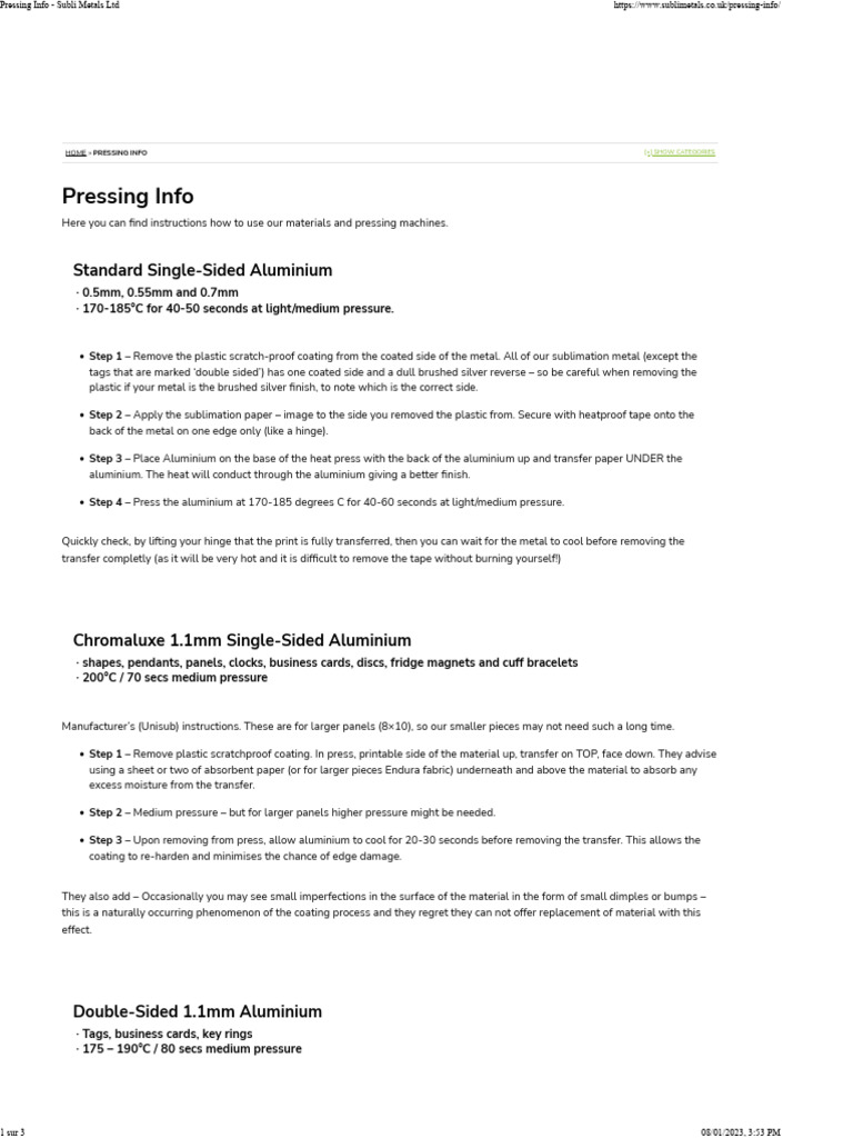 Sublimation Pressing Instructions | PDF | Paper | Metals