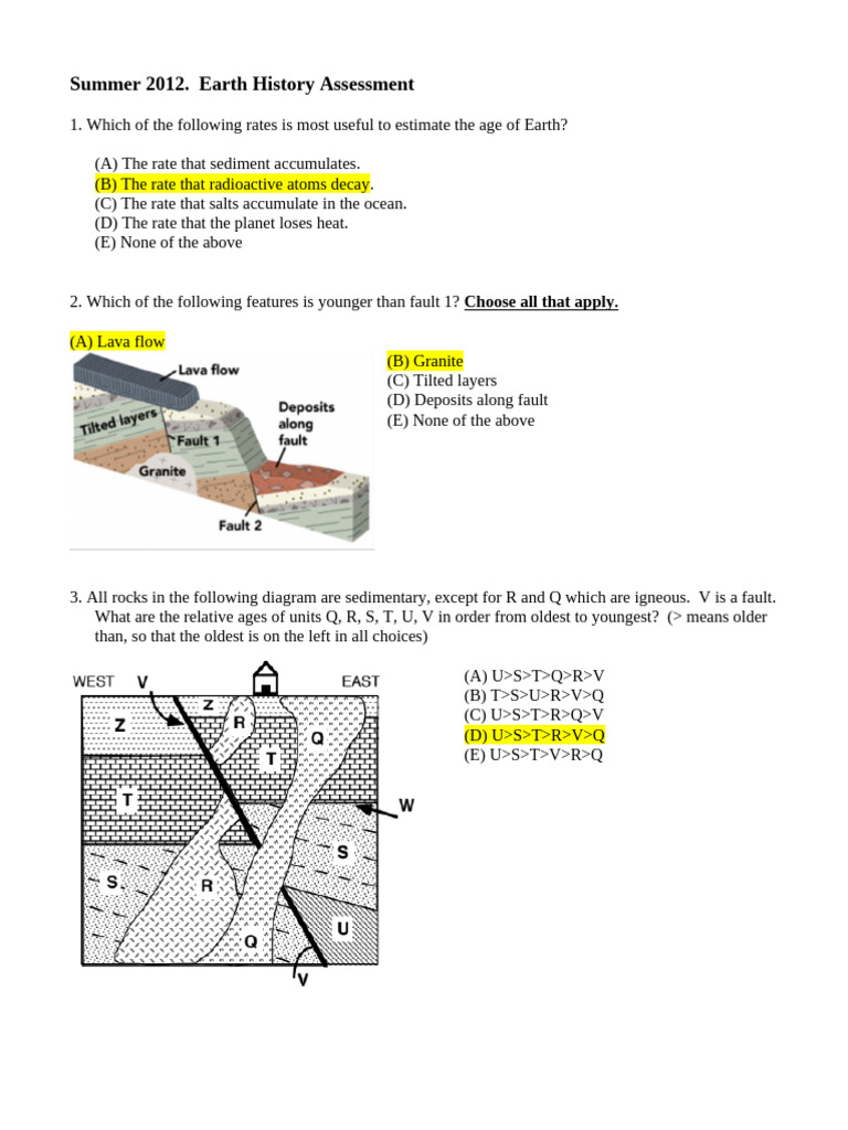 Earth History Assessment Questions | PDF | Rock (Geology) | Radioactive ...