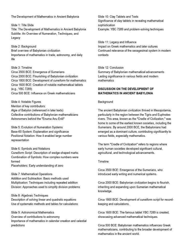 The Development of Mathematics in Ancient Babylonia | PDF | Mathematics ...