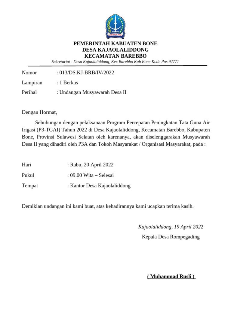 C9. Undangan Kegiatan Musyawarah Desa Ii | PDF