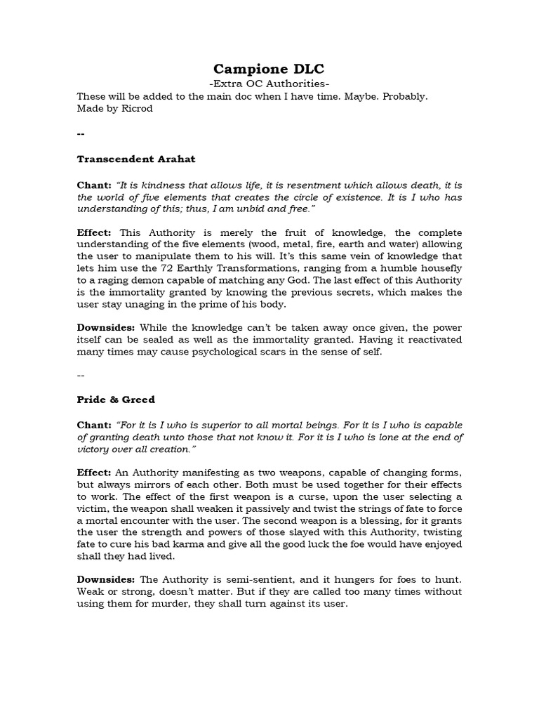 CYOA Jumpchain - Campione DLC | PDF | Vampires | Moon