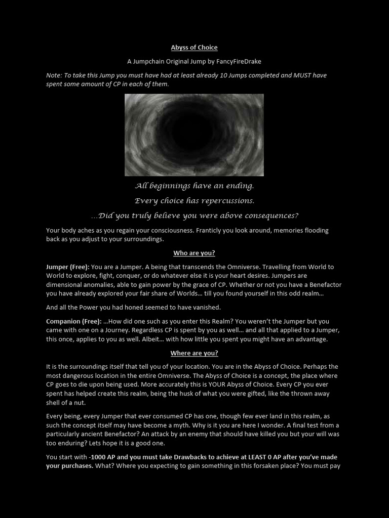CYOA Jumpchain - Abyss of Choice | PDF