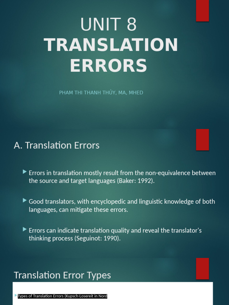 Unit 8 - Translation Errors | PDF | Translations | Semantics