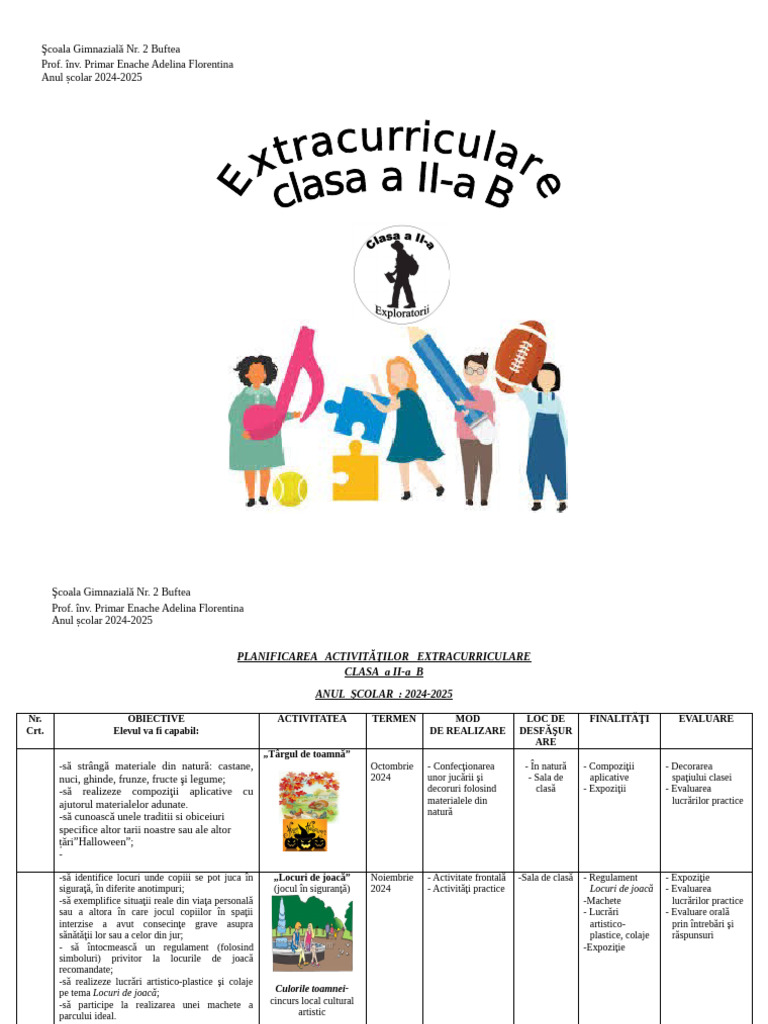 Activ Extracurriculare Cls 2 | PDF