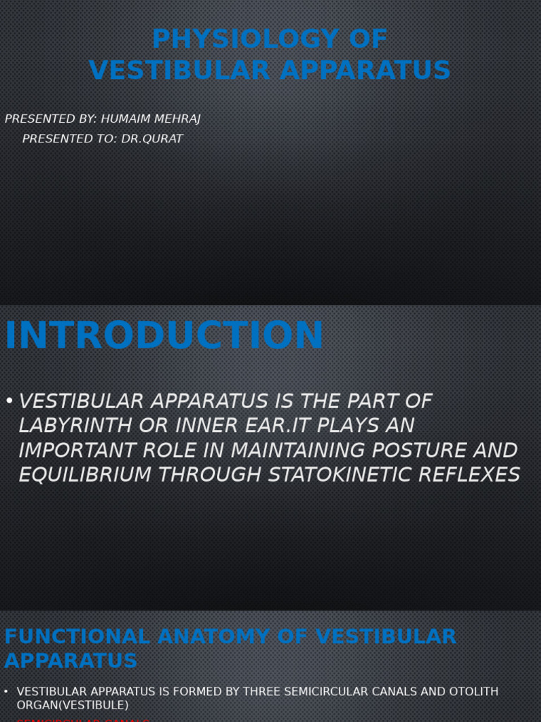 Physiology of Vestibular Apparatus | PDF | Vestibular System | Sensory ...