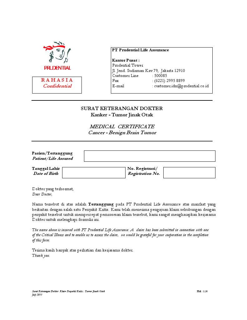 Medical Certificate For Cancer - Benign Brain Tumor | PDF