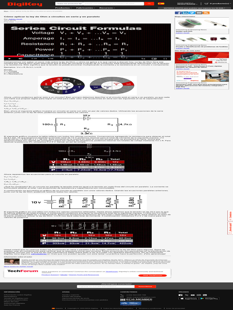 Aplicar La Ley de Ohm A Circuitos en Serie y en Paralelo DigiKey | PDF | Red eléctrica ...