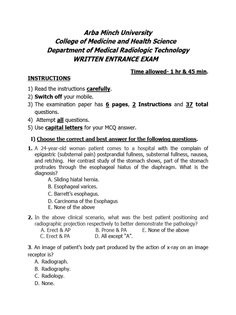 Written Entrance Exam | PDF | Ct Scan | Pregnancy