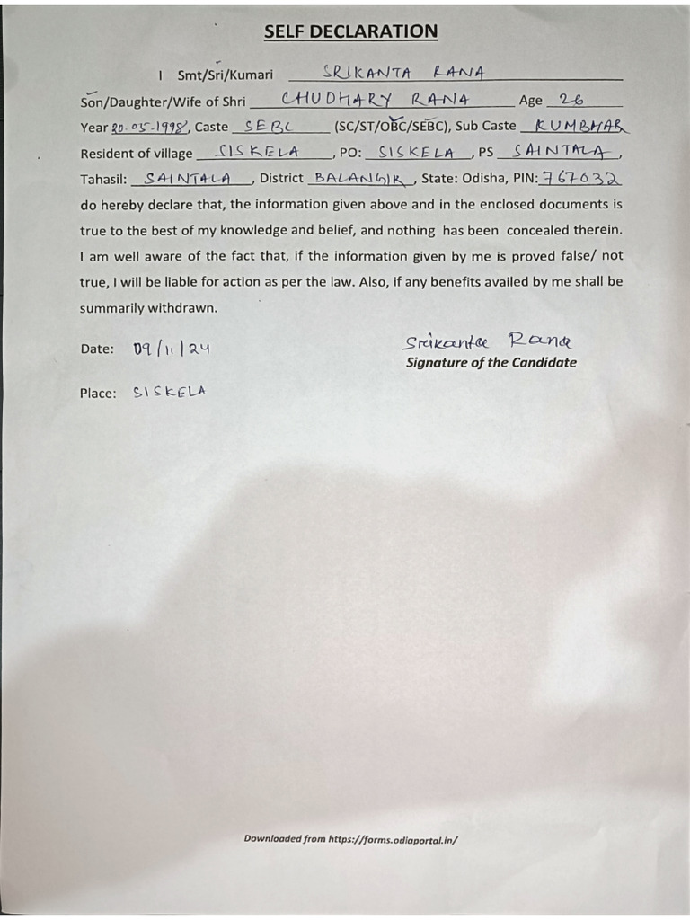 Self Declaration | PDF