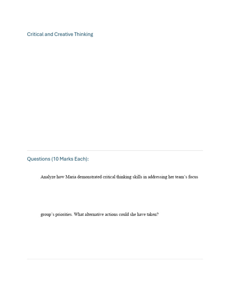 Critical and Creative Thinking | PDF