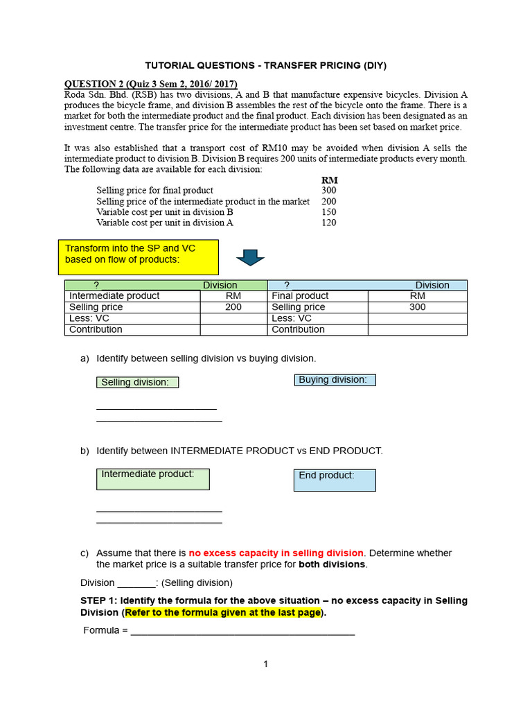 Topic 5 Transfer Price - Tutorial Exercises With Guidance - Step by ...