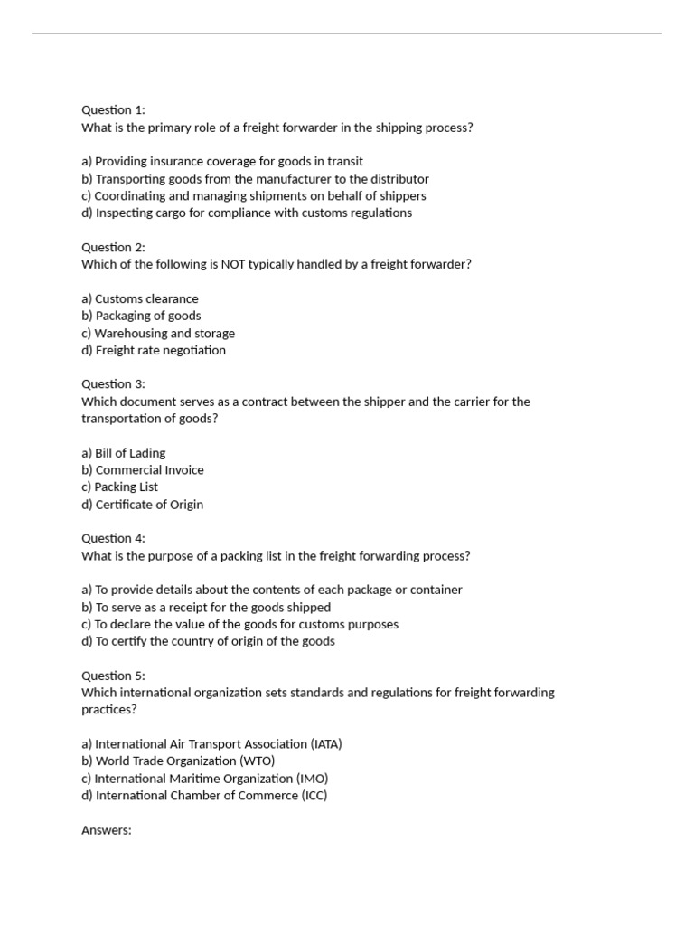 Freight Forwarding Exam Insights | PDF | Cargo | Freight Transport