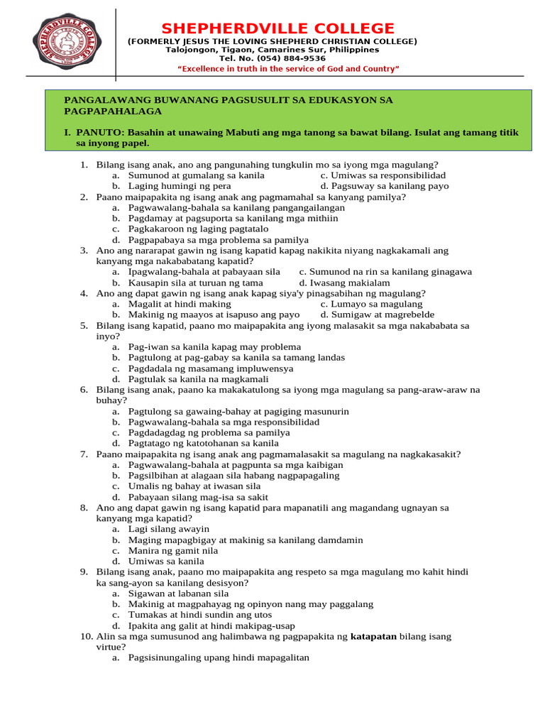 ESP 7 2nd MONTHLY EXAM | PDF