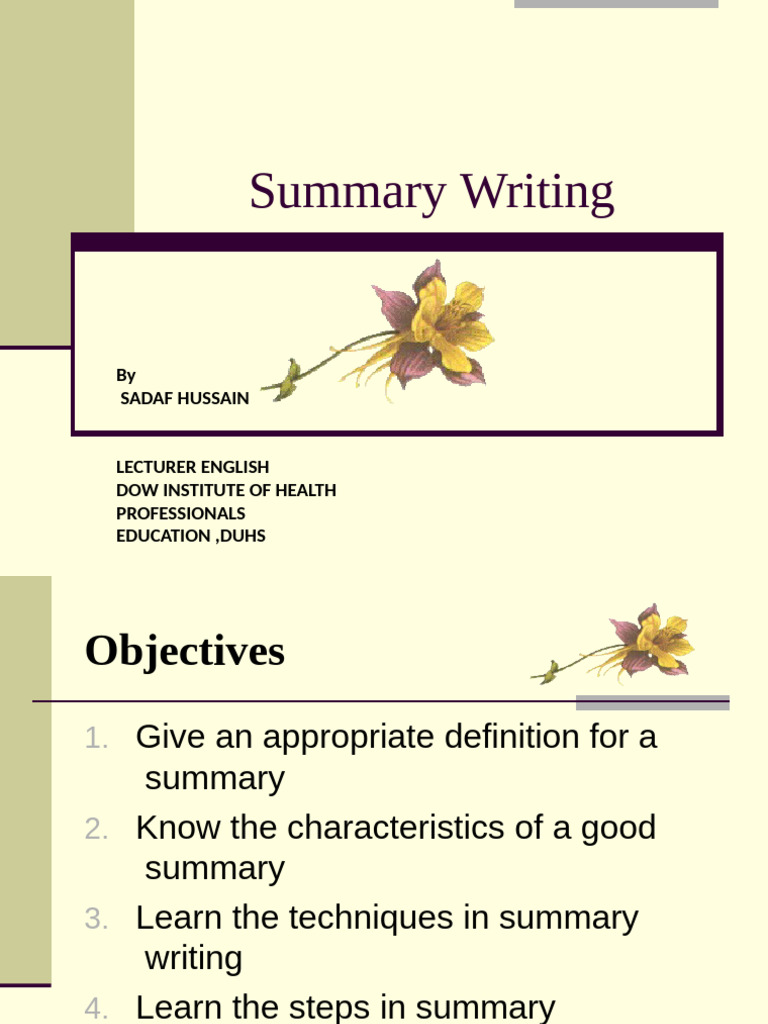 Summary Writing Skills | PDF | Sentence (Linguistics) | Information