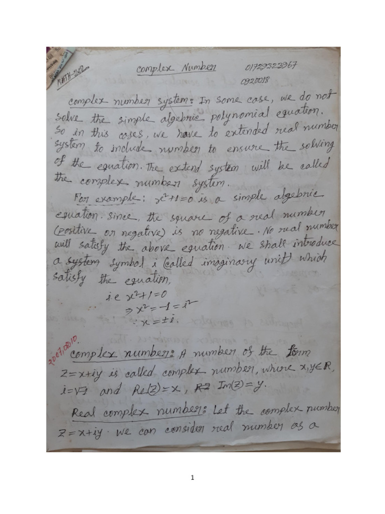 Complex Number System Pdf 