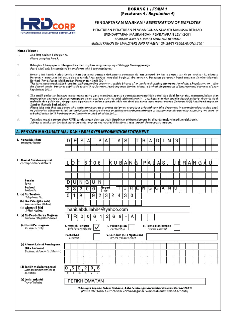 BORANG 1 - HRDC | PDF