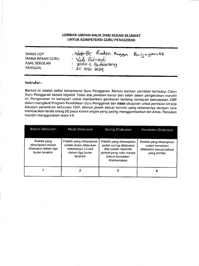 PGP - A11 - Lembar Umpan Balik Rekan Sejawat - Raden Angga Dwijayanto | PDF