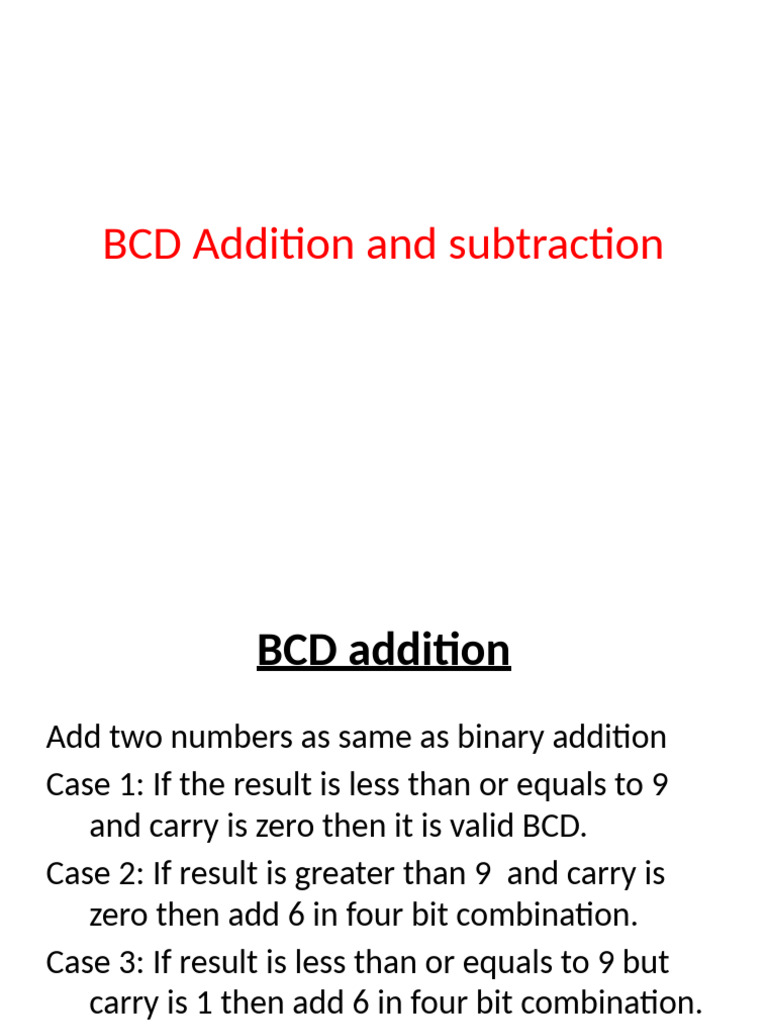 BCD Addition and Subtraction | PDF | Binary Coded Decimal | Arithmetic