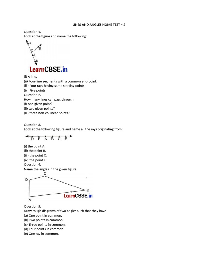 Lines and Angles Home Test 3 | PDF