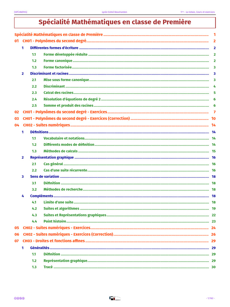 Plet Maths Spe Premiere | PDF | Équation du second degré | Zéro d'une ...