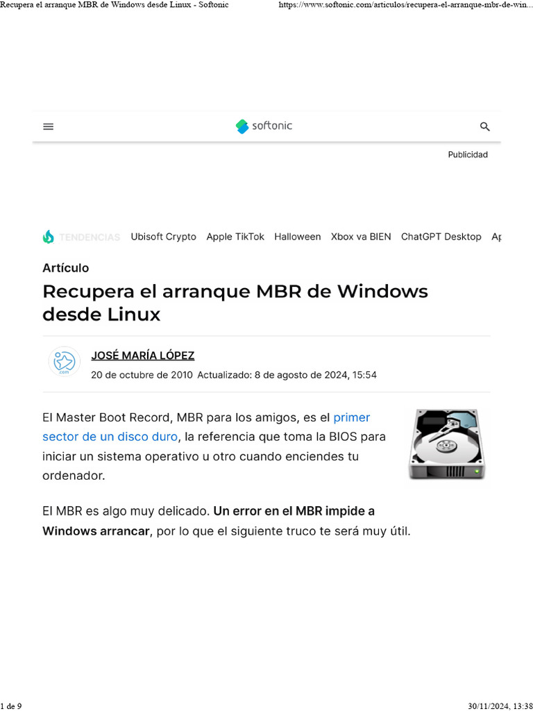 Recupera El Arranque MBR de Windows Desde Linux | PDF