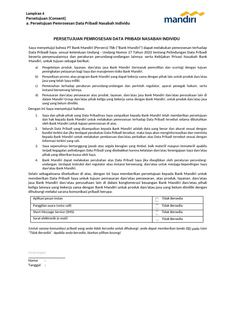 Persetujuan Pemrosesan Data Pribadi | PDF